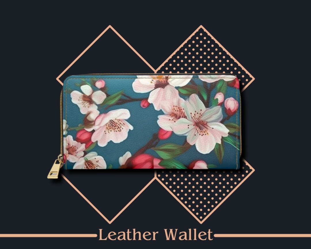 Zipper Wallet Pink Cherry Blossom, Leather, Women Wallet, Gift for Her ...