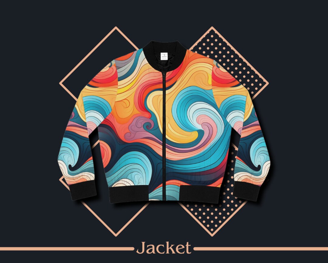 Womens Jacket Colorful Swirls, Bomber Jacket, Gift for Her, Womens Coat ...