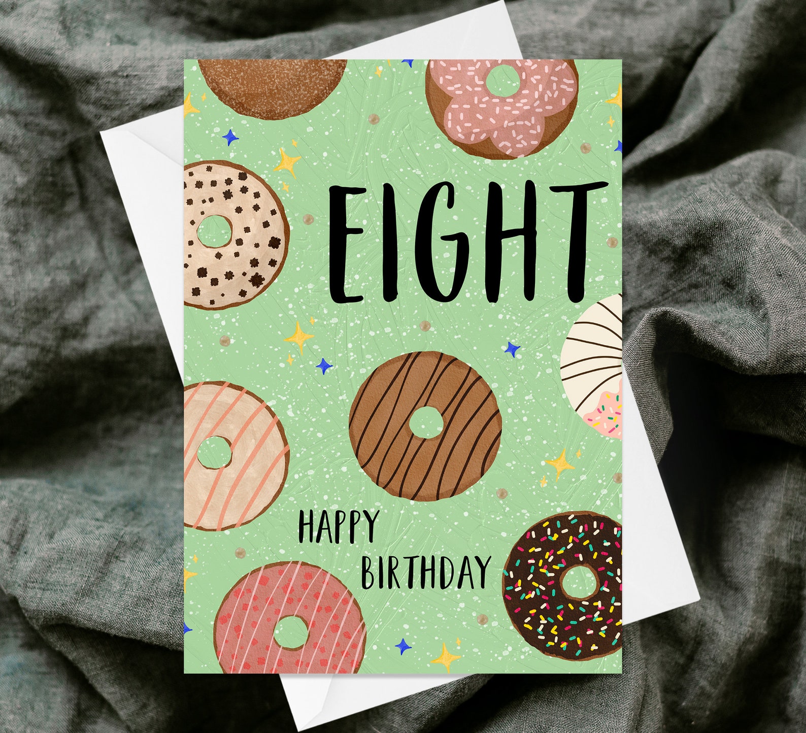 Eight Happy Birthday Greetings Card - Handmade Textured Greetings Card ...