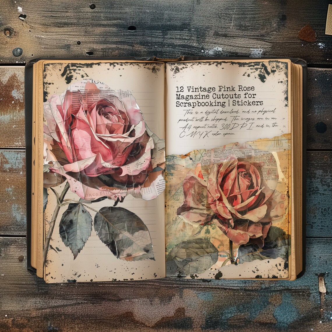 12 Vintage Pink Rose Magazine Cutouts Printable Shabby Papers Scrapbook ...
