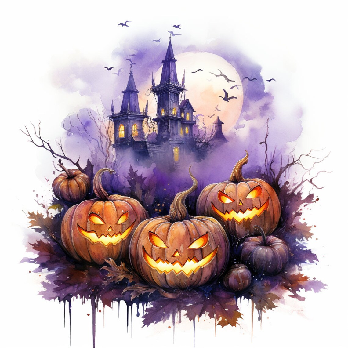 24 Watercolor Jack-o'lanterns Clipart JPEG Images Solid - Etsy