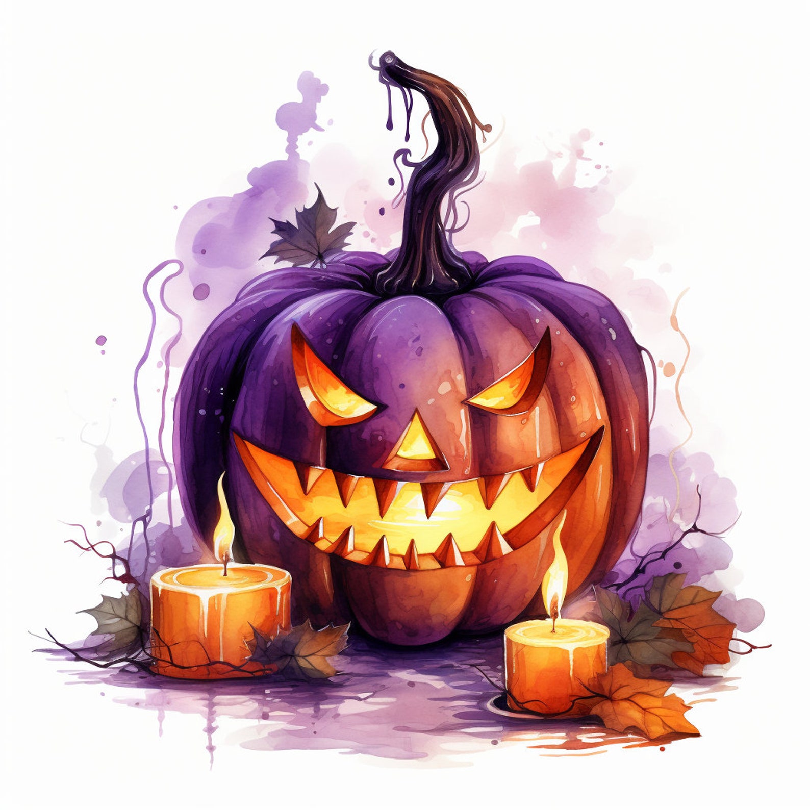 24 Watercolor Jack-o'lanterns Clipart JPEG Images Solid - Etsy