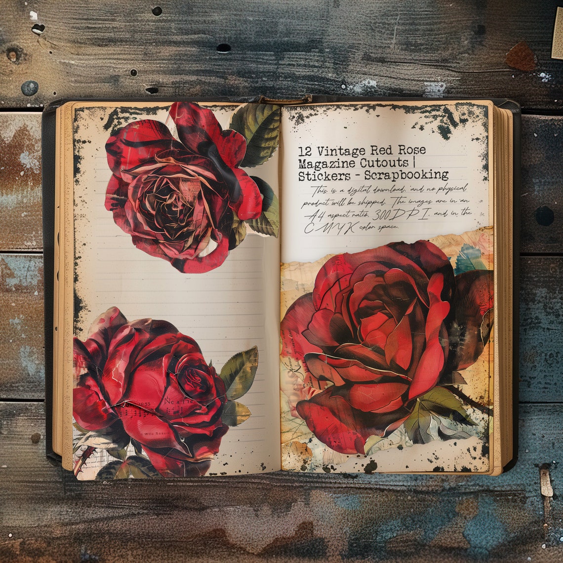 12 Vintage Red Rose Magazine Cutouts Printable Shabby Papers Scrapbook ...