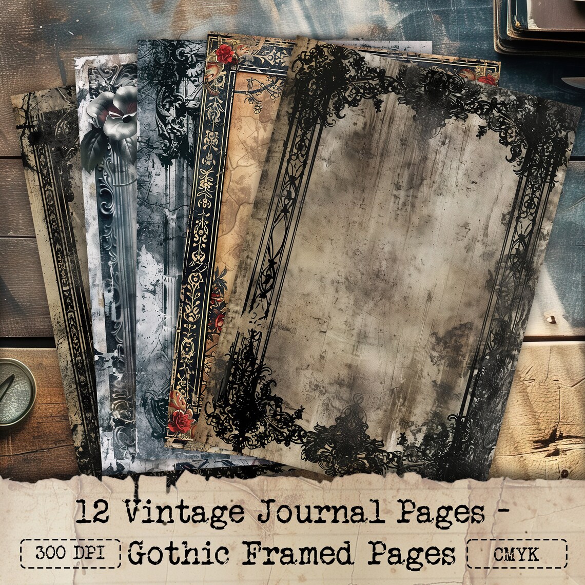 12 Vintage Gothic Journal Pages With Frames - Printable Shabby Papers ...