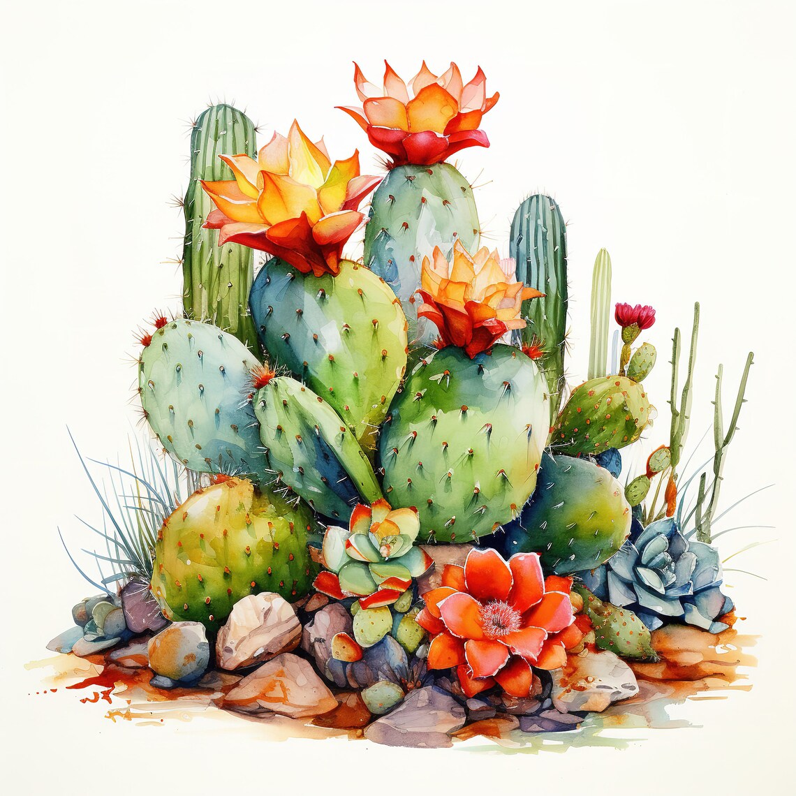 24 Watercolor Cactus Clipart JPEG Images - Solid White Background ...