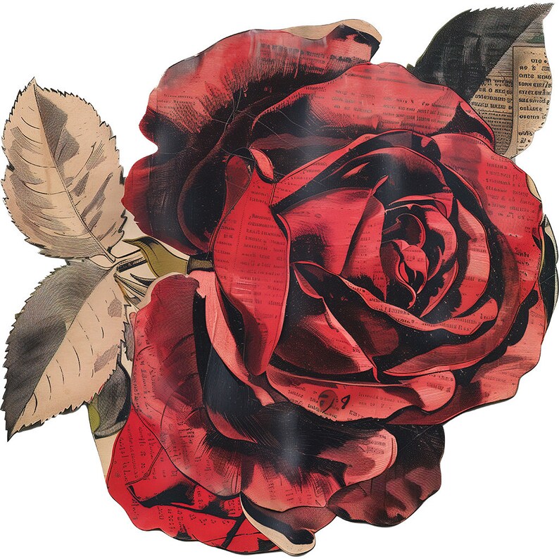 12 Vintage Red Rose Magazine Cutouts Printable Shabby Papers Scrapbook ...