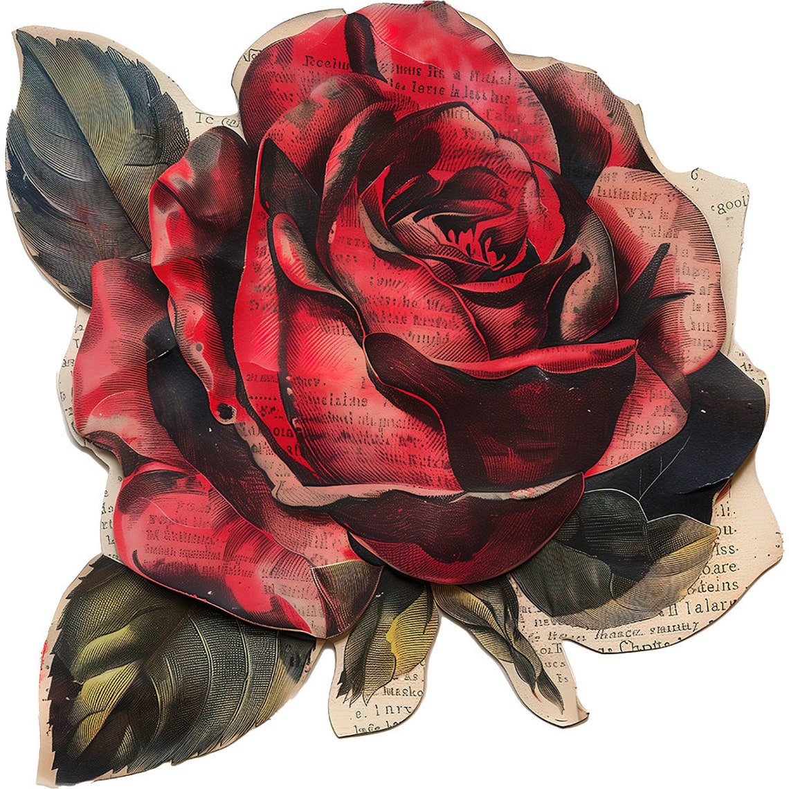 12 Vintage Red Rose Magazine Cutouts Printable Shabby Papers Scrapbook ...