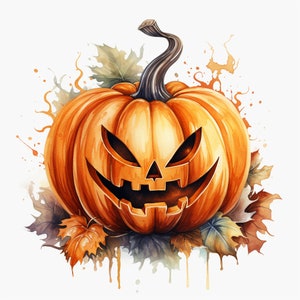 24 Watercolor Jack-o'lanterns Clipart JPEG Images Solid - Etsy