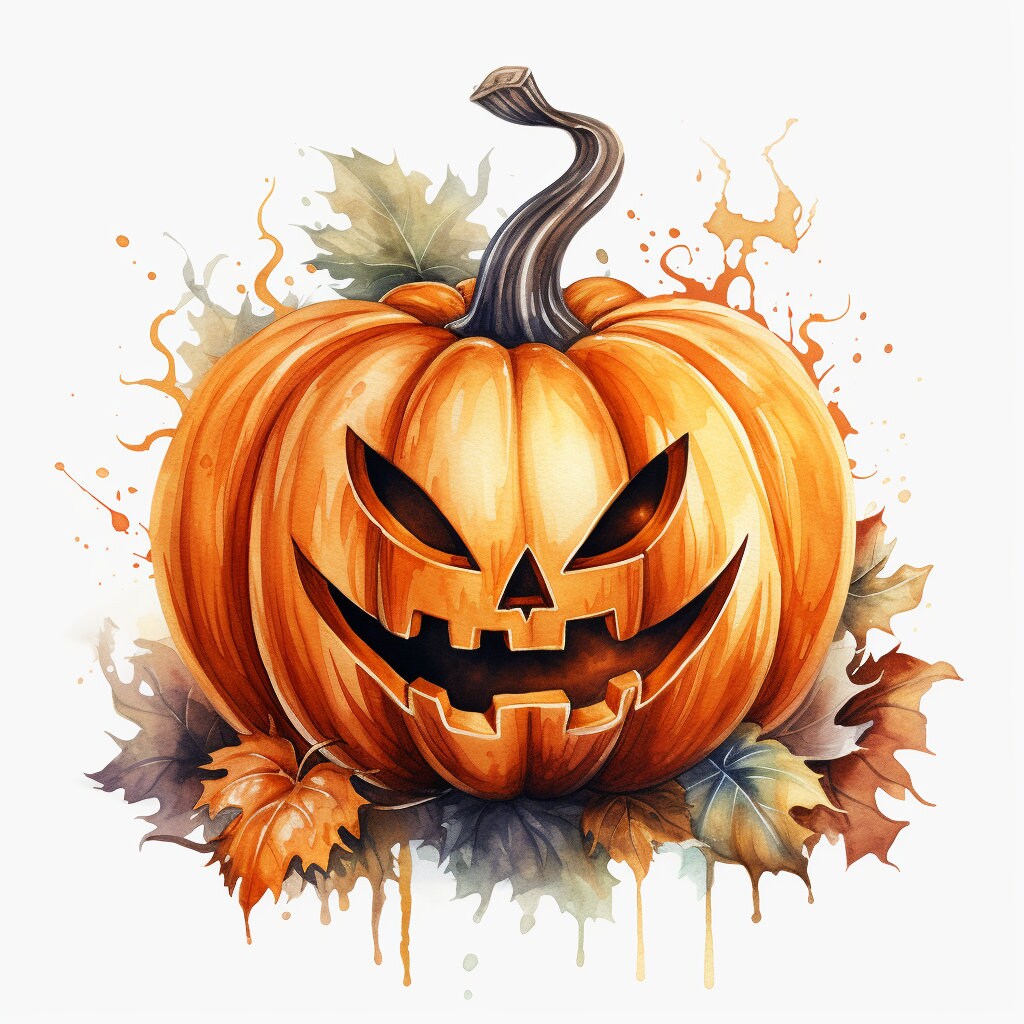 24 Watercolor Jack-o'lanterns Clipart JPEG Images Solid - Etsy