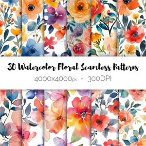 Floral Symphony: 30 Seamless Watercolor Patterns & Digital Paper for ...