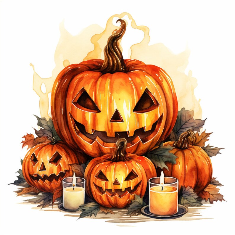 24 Watercolor Jack-o'lanterns Clipart JPEG Images Solid - Etsy