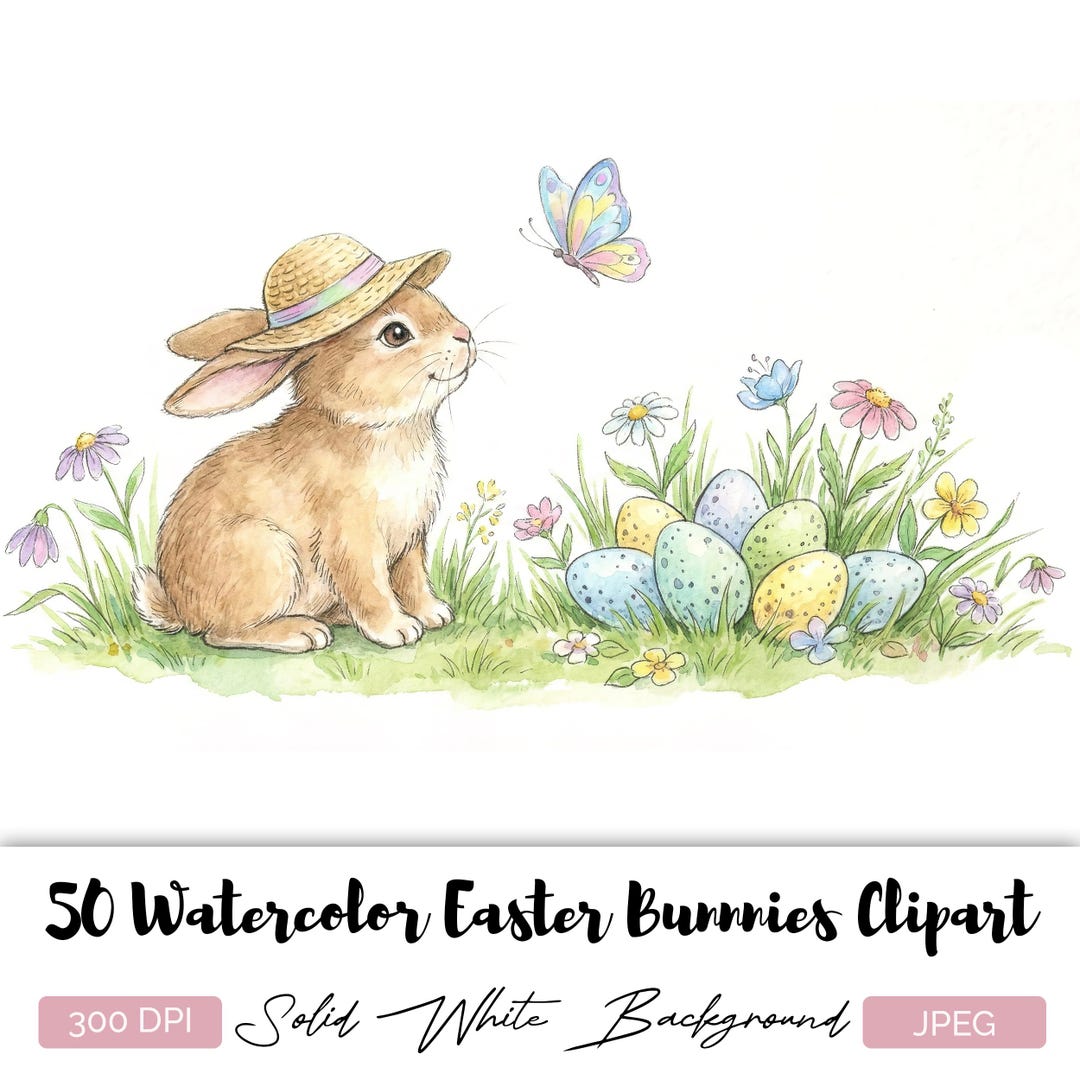 50 Watercolor Easter Bunnies Clipart – High Resolution JPEG Images ...