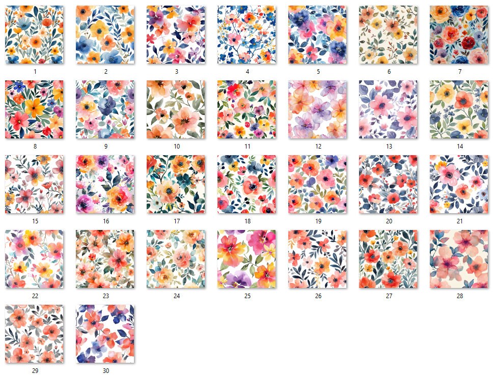 Floral Symphony: 30 Seamless Watercolor Patterns & Digital Paper for ...