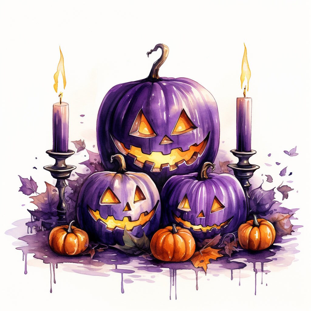 24 Watercolor Jack-o'lanterns Clipart JPEG Images Solid - Etsy