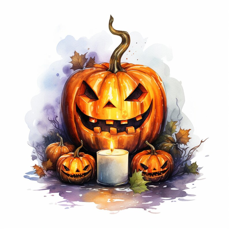 24 Watercolor Jack-o'lanterns Clipart JPEG Images Solid - Etsy