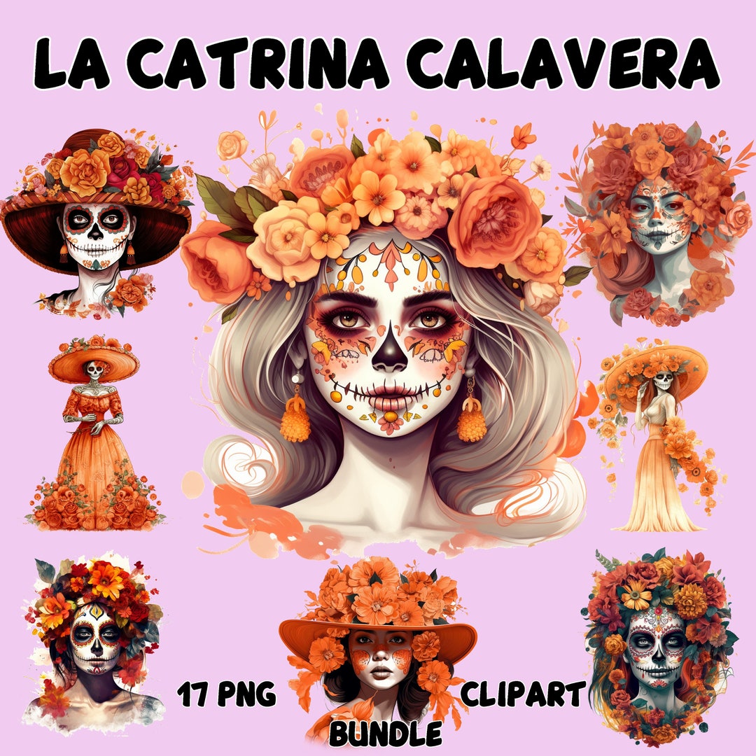 La Calavera Catrina Realism Clipart Bundle, Beautiful/pretty Peach ...