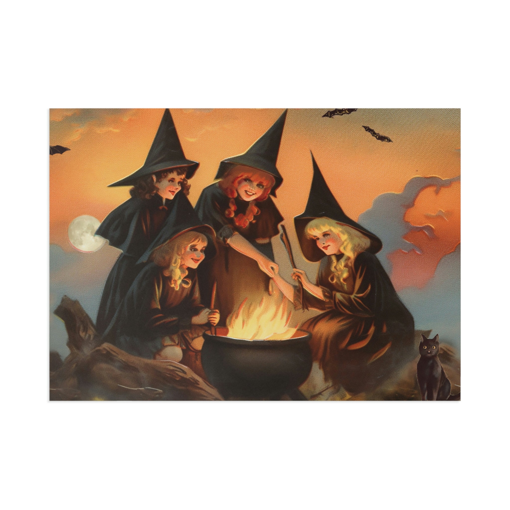 Halloween Coven of Witches Vintage Style Art Postcards - Etsy