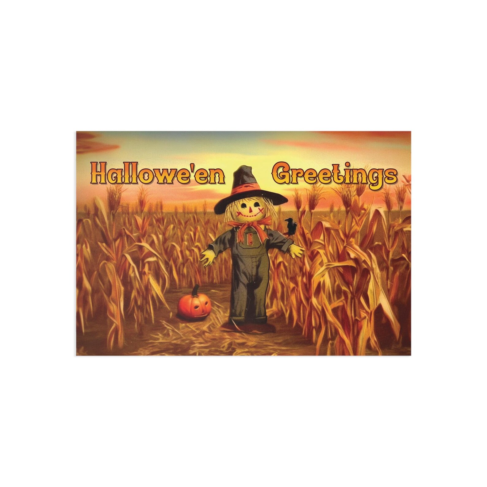 Scarecrow Halloween Greetings Fine Art Postcard - Etsy