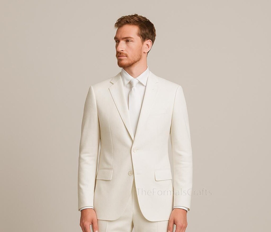 Classic White Suit for Men, White Two Piece Suit, Groom Suit, Slim Fit ...