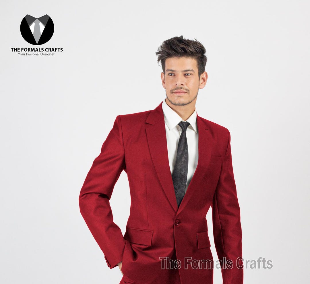Men’s Red Two-piece Suit - Slim Fit Pantsuit | Wedding, Groomsmen, or ...