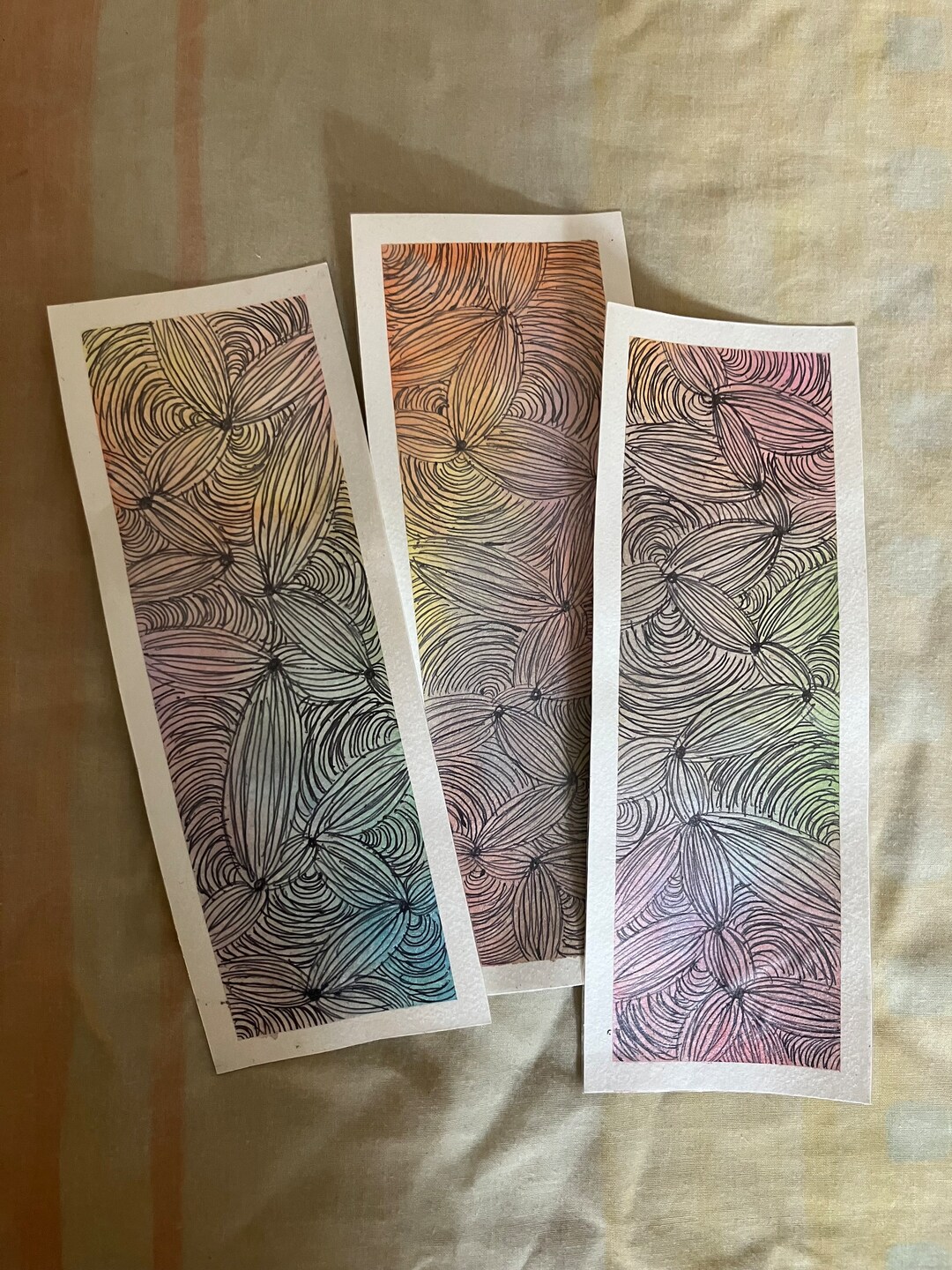 Abstract Rainbow Marbled Watercolour Bookmarks With Ink Sketch Design ...
