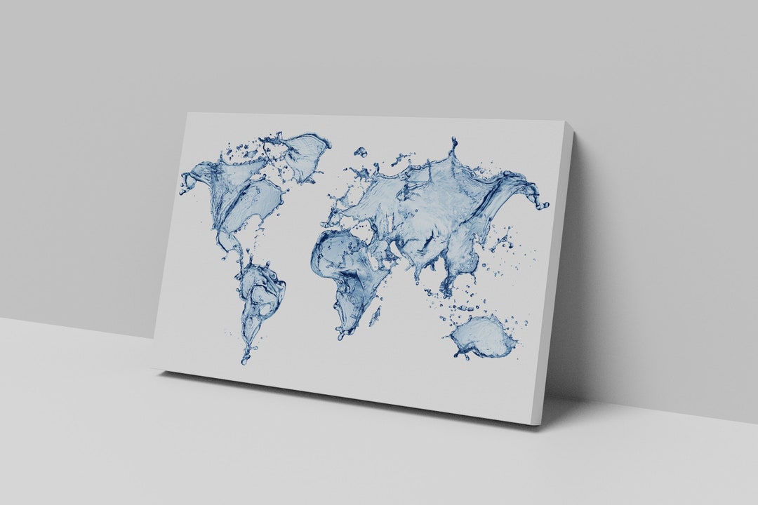 Tranquil Aqua World Map Canvas Print Oceanographic Artwork, Coastal ...