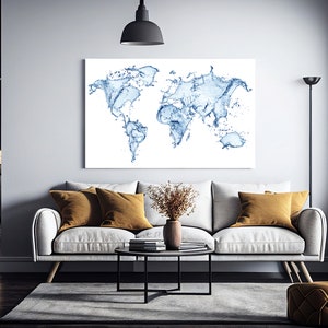 Tranquil Aqua World Map Canvas Print Oceanographic Artwork, Coastal ...