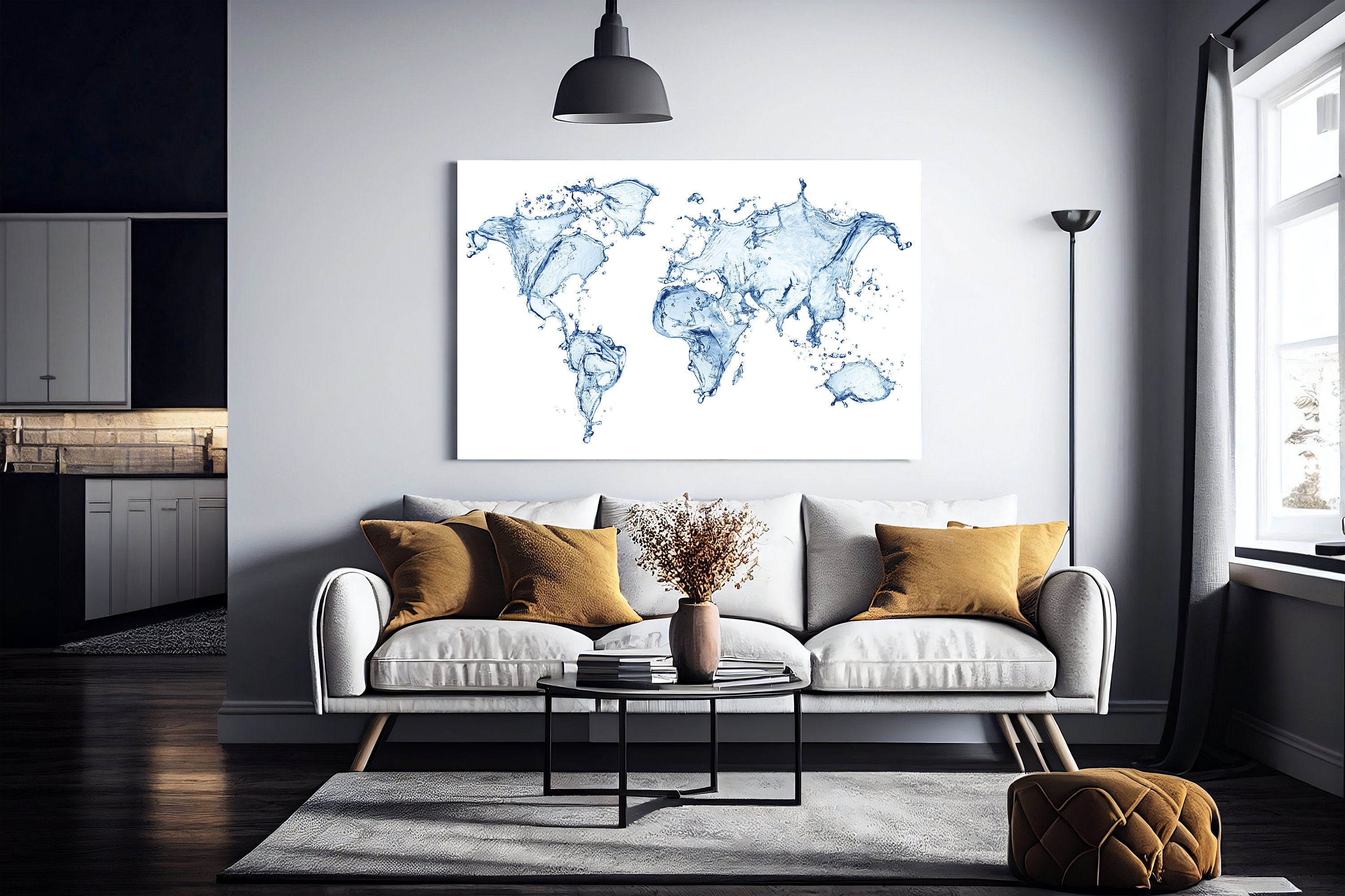 Tranquil Aqua World Map Canvas Print Oceanographic Artwork, Coastal ...
