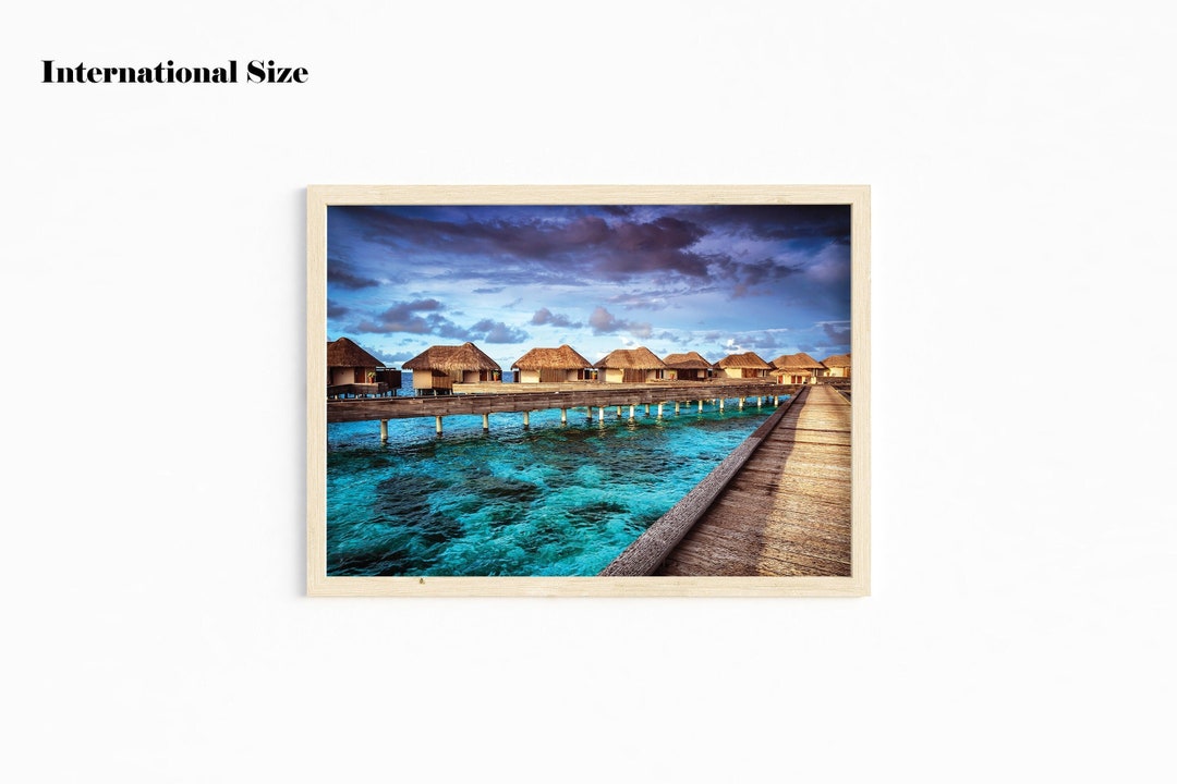 Tropical Bungalow Art Digital Ocean View Coral Reef Art Print Summer ...