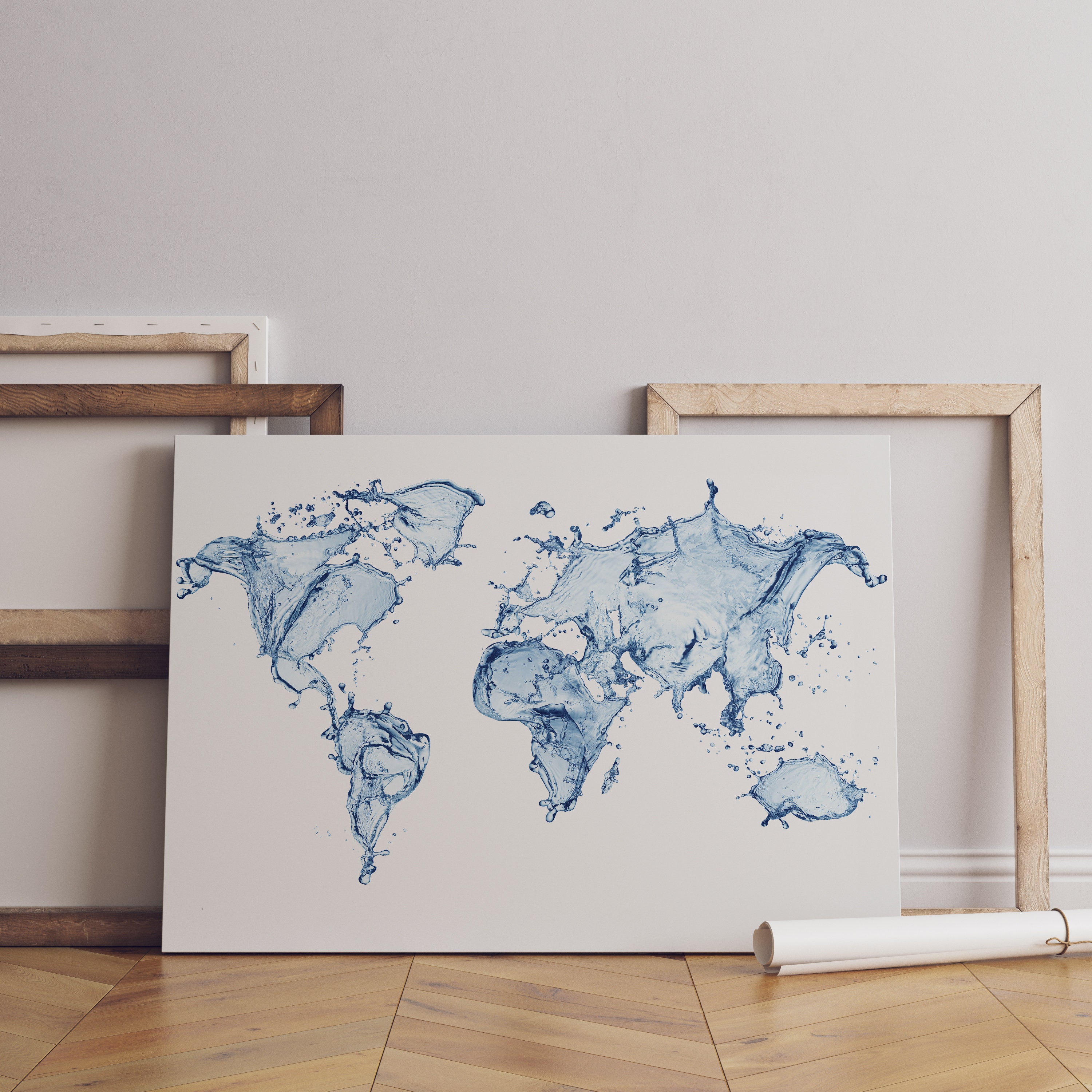 Tranquil Aqua World Map Canvas Print Oceanographic Artwork, Coastal ...