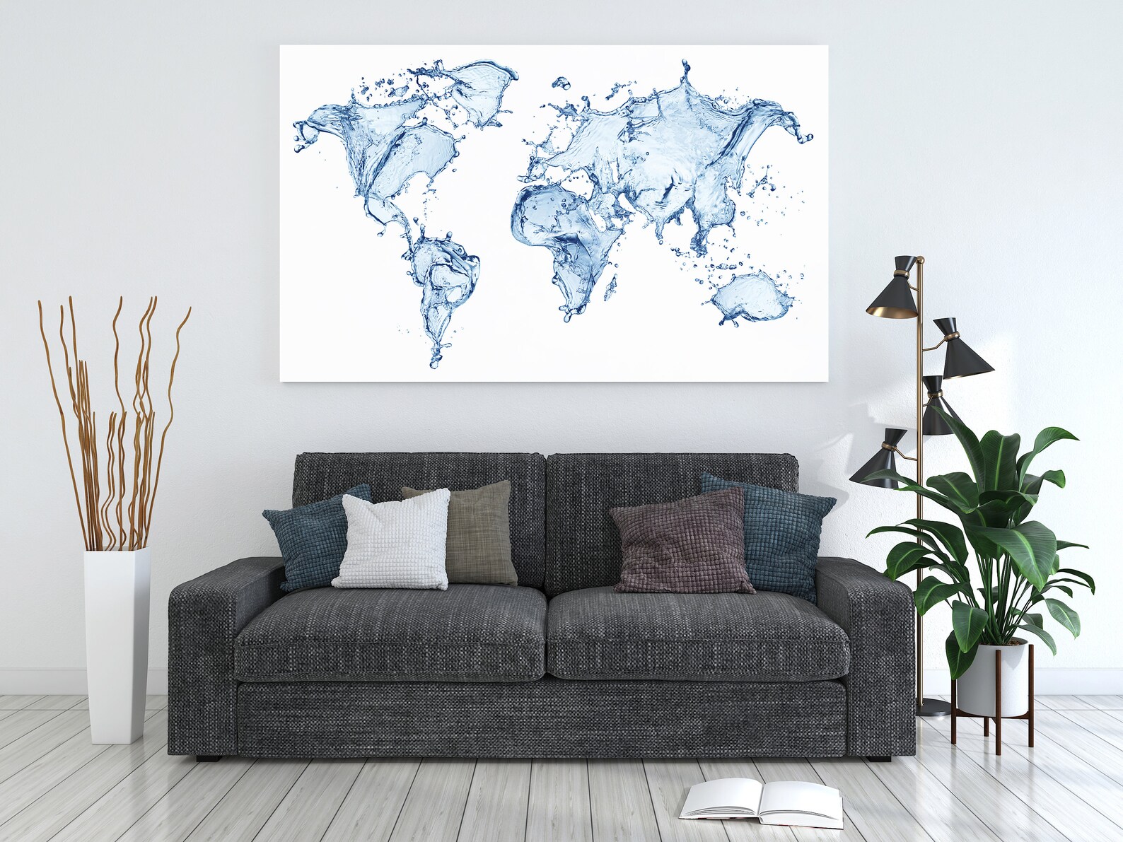 Tranquil Aqua World Map Canvas Print Oceanographic Artwork, Coastal ...