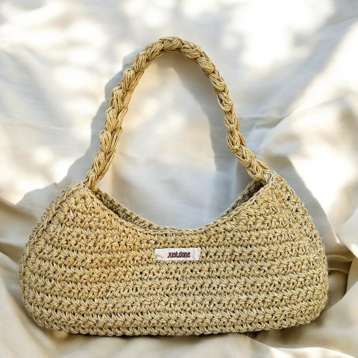 Handmade Crochet Shoulder Bag With Braided Handle Chic & Sustainable - Etsy