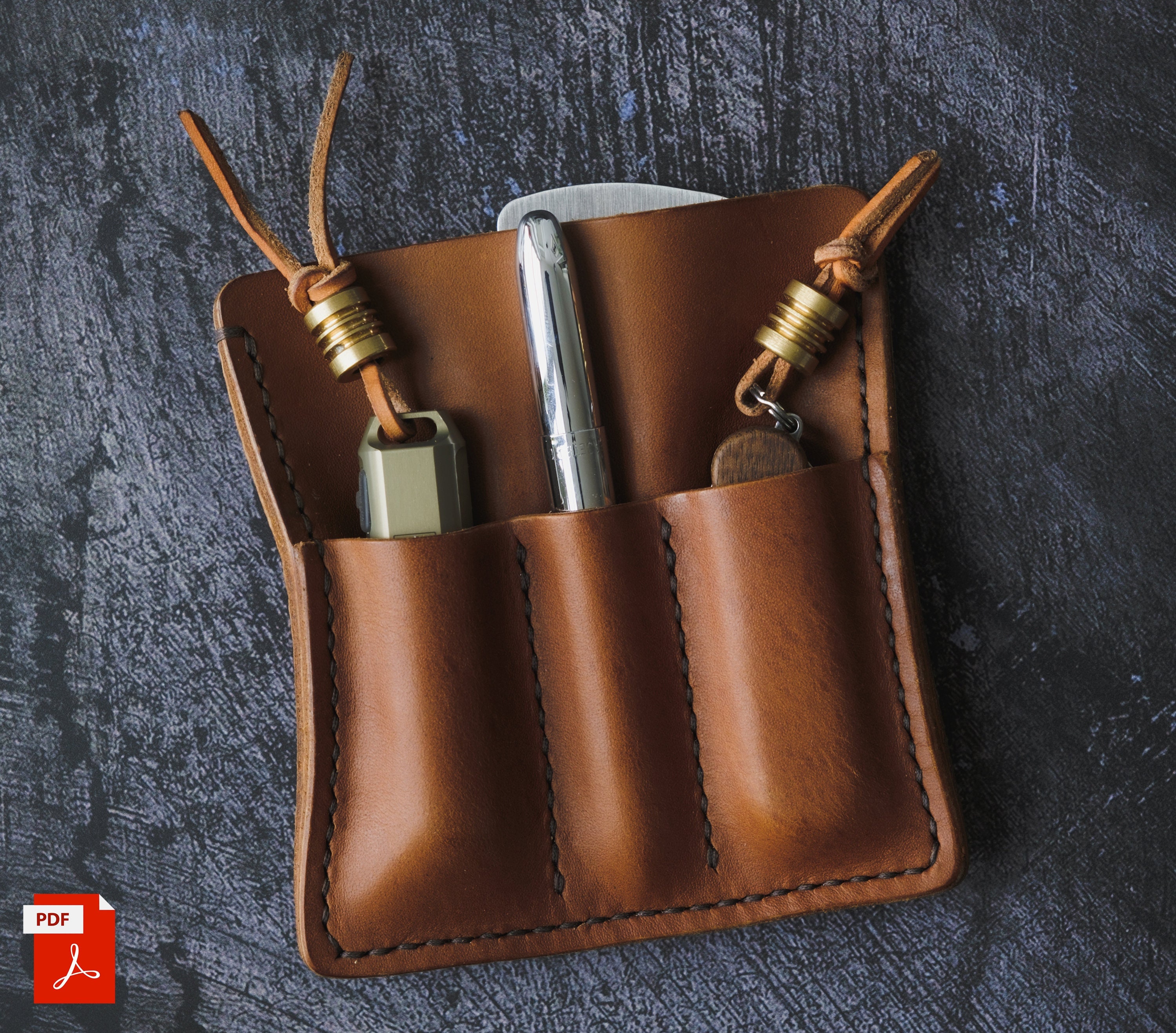 Leather EDC Organizer With Three Pockets Pattern, DIY Leather Everyday ...