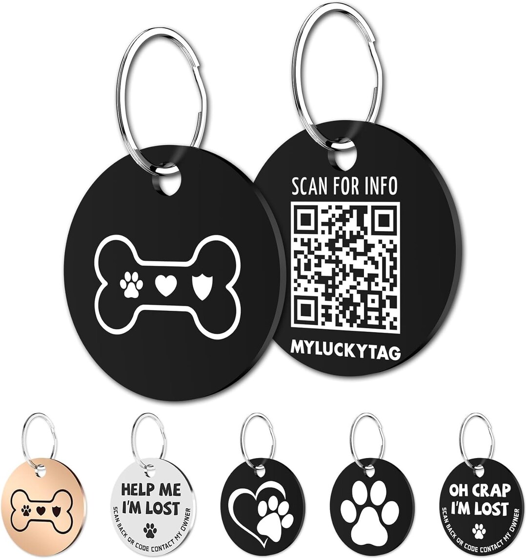 Stainless Steel QR Code Pet ID Tags Dog Tags Pet Online Profile Scan QR ...