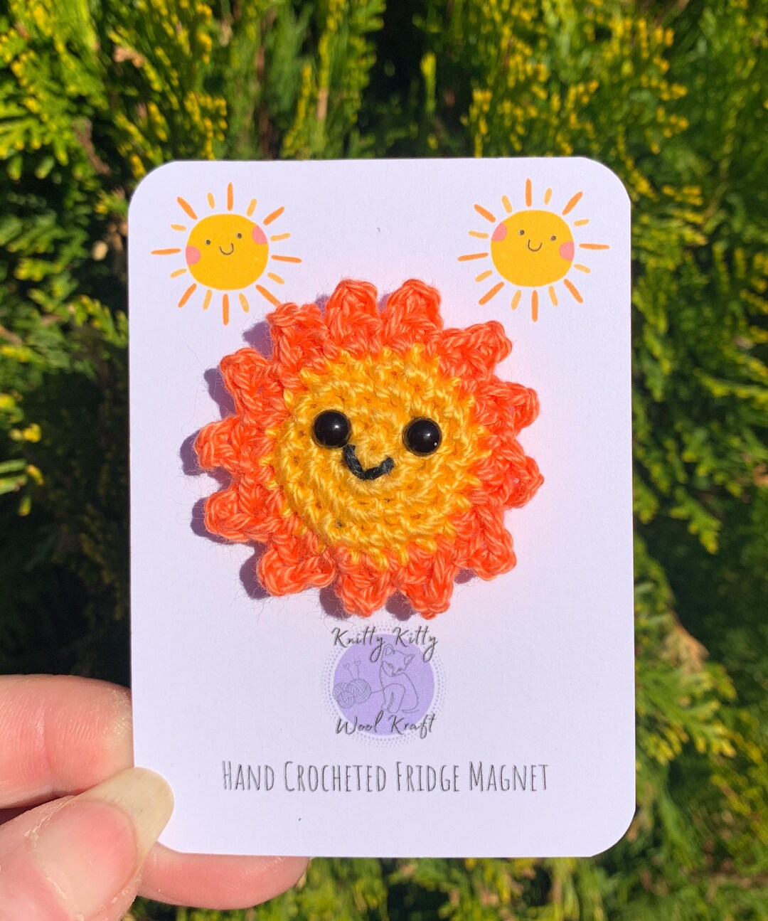 Hand Crocheted Sunshine Fridge Magnet ***PERSONALISABLE*** - Etsy
