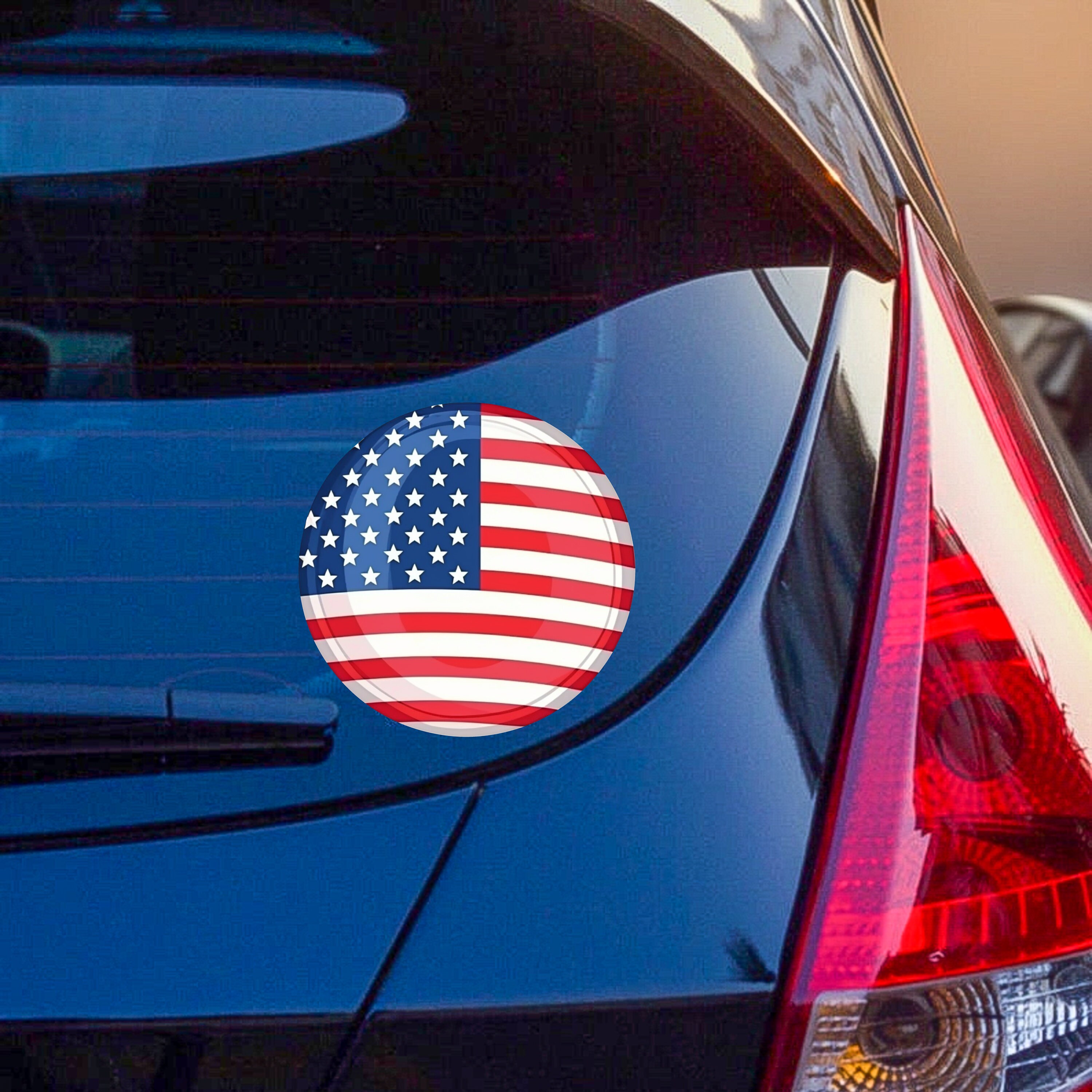 Premium Whimsical Round US Flag Vinyl Sticker Circular Design, Vibrant ...