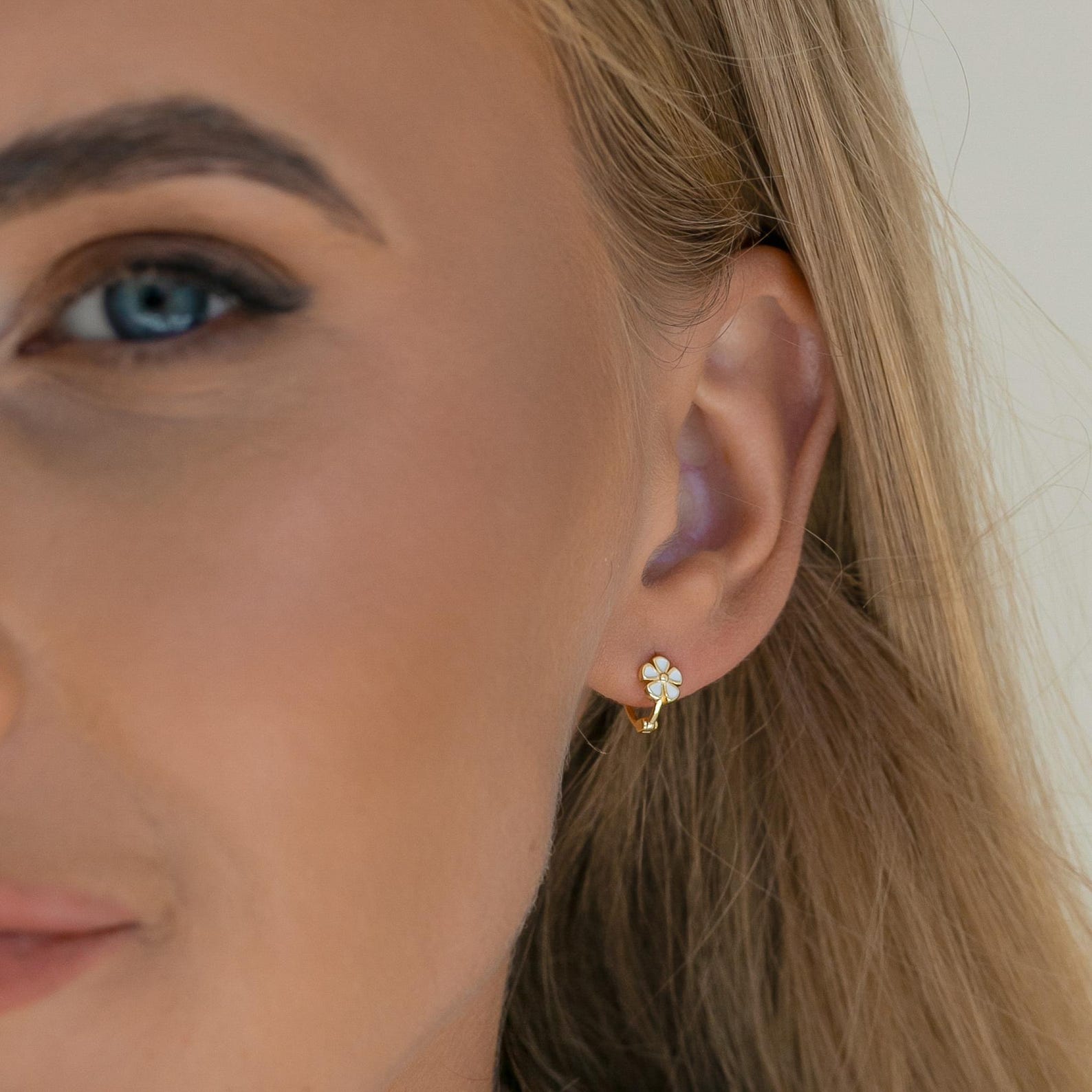 Gold Daisy Hoop Earrings, Tiny Flower Huggie Hoops, Sterling Silver ...