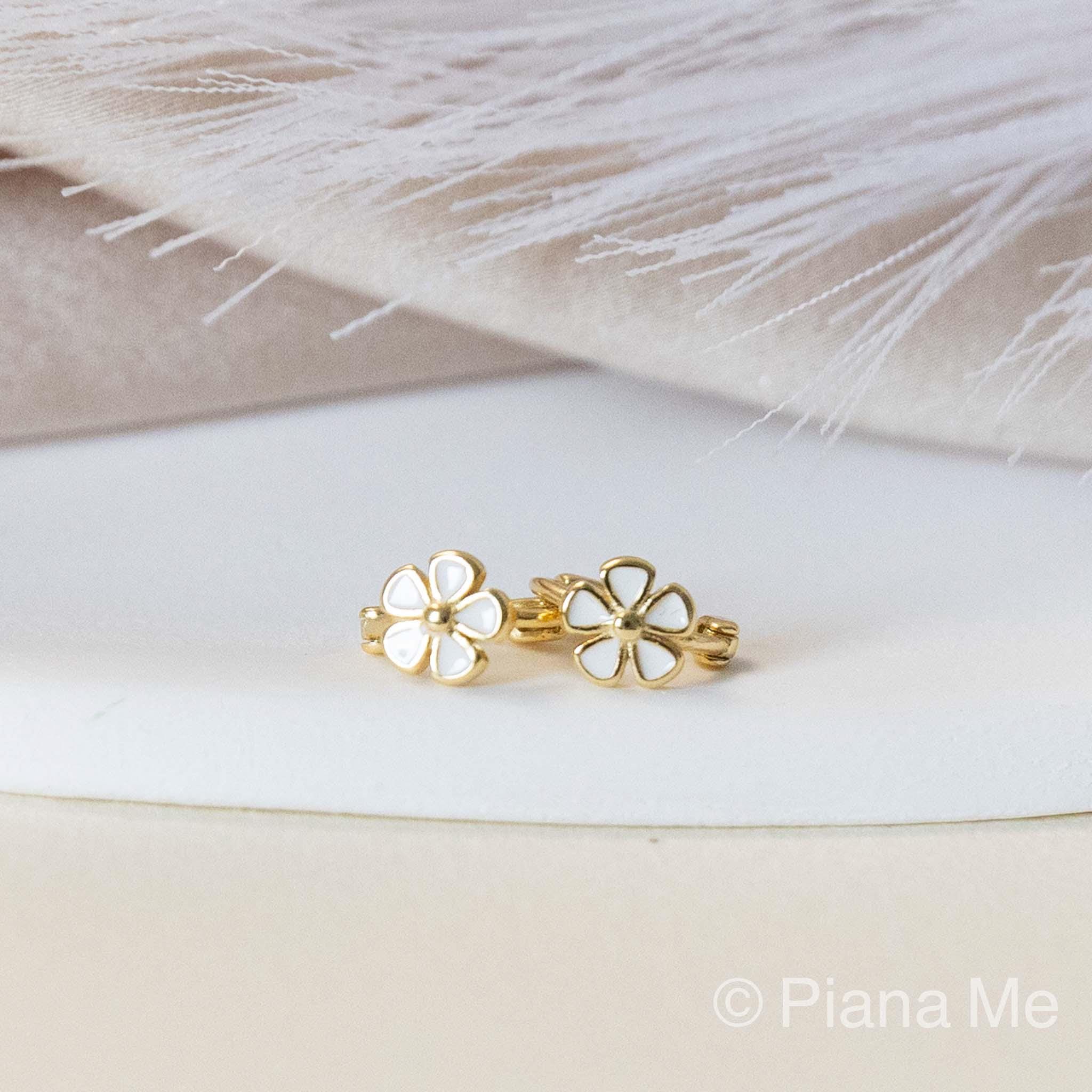 Gold Daisy Hoop Earrings, Tiny Flower Huggie Hoops, Sterling Silver ...