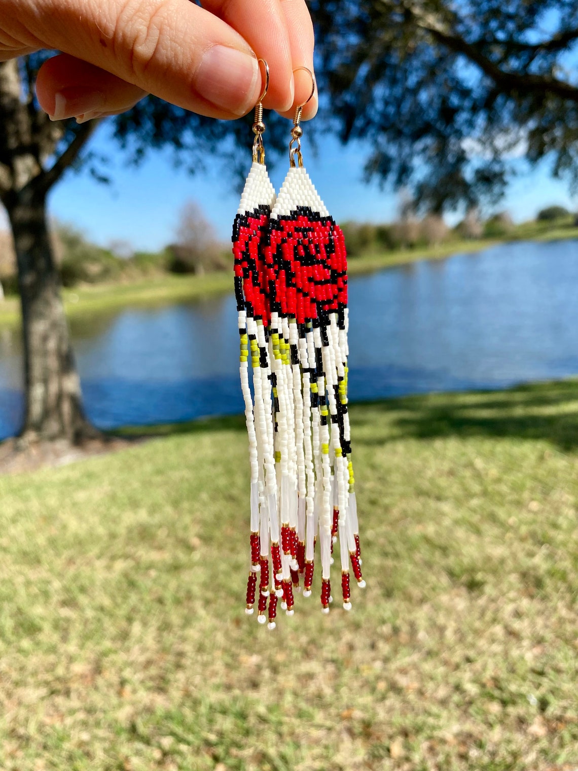 Beaded Rose Bead Fringe Earring Pattern, Brick Stitch + Fringe Pattern ...