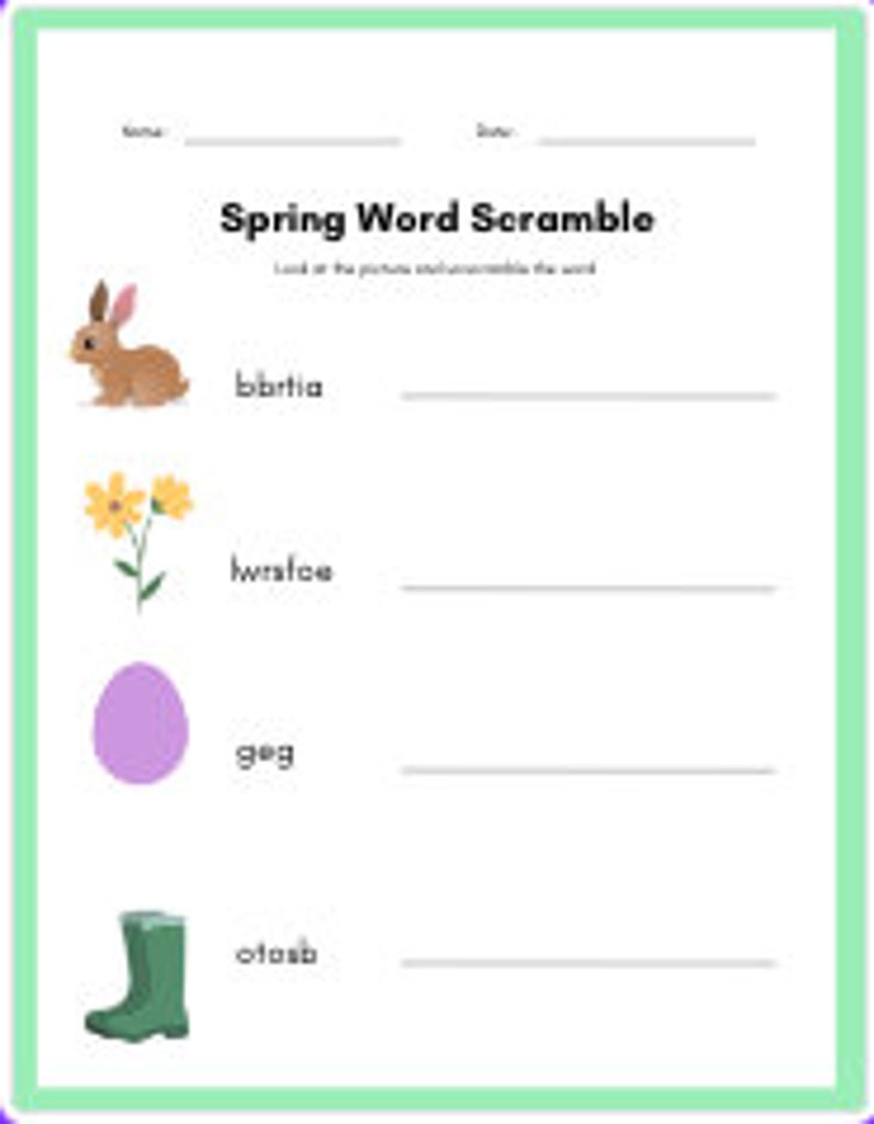 Printable Spring Word Scramble - Etsy