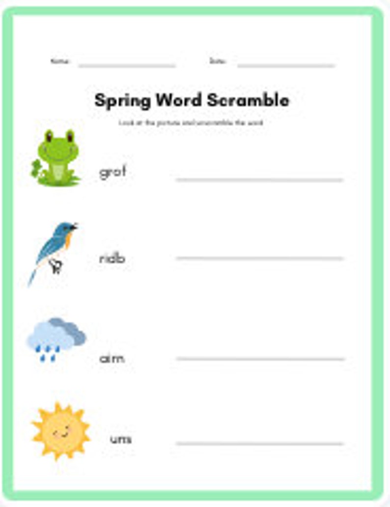 Printable Spring Word Scramble - Etsy