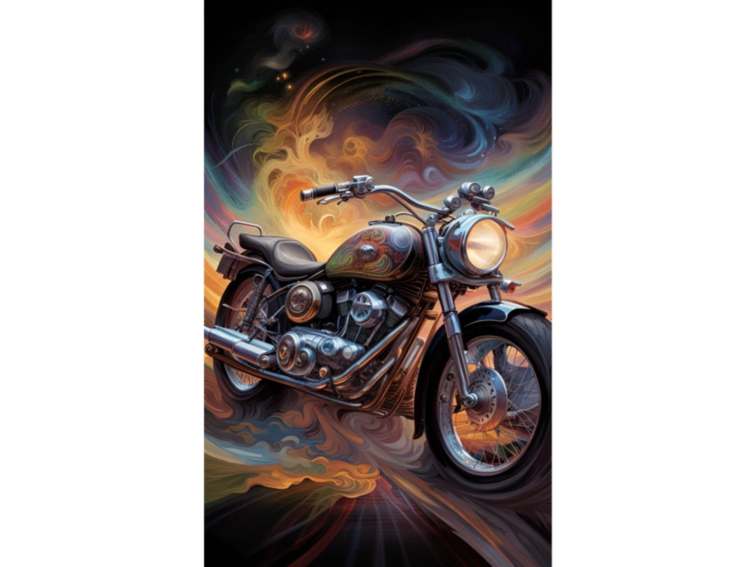 Rainbow Motorcycle Poster, Fantasy Motorcycle Spectrum Art Print, Vivid ...