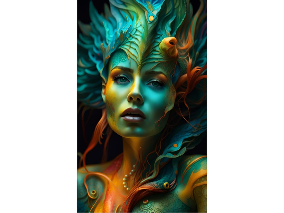 Sea Nymph Portrait Digital Image, Mythical Creature Poster Art, Ai ...