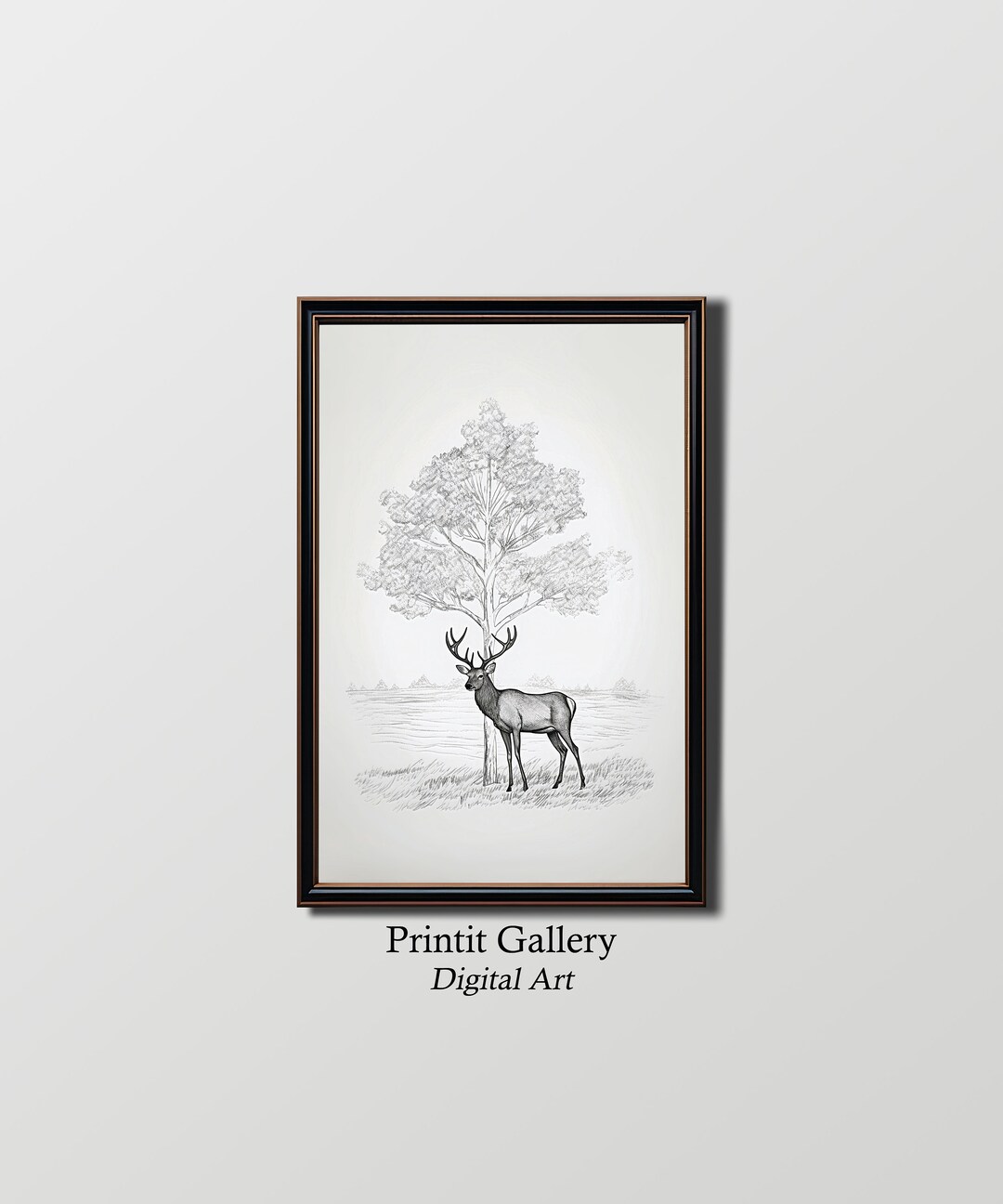 Vintage Deer Drawing | Landscape Sketch Art | Digital Printable - Etsy