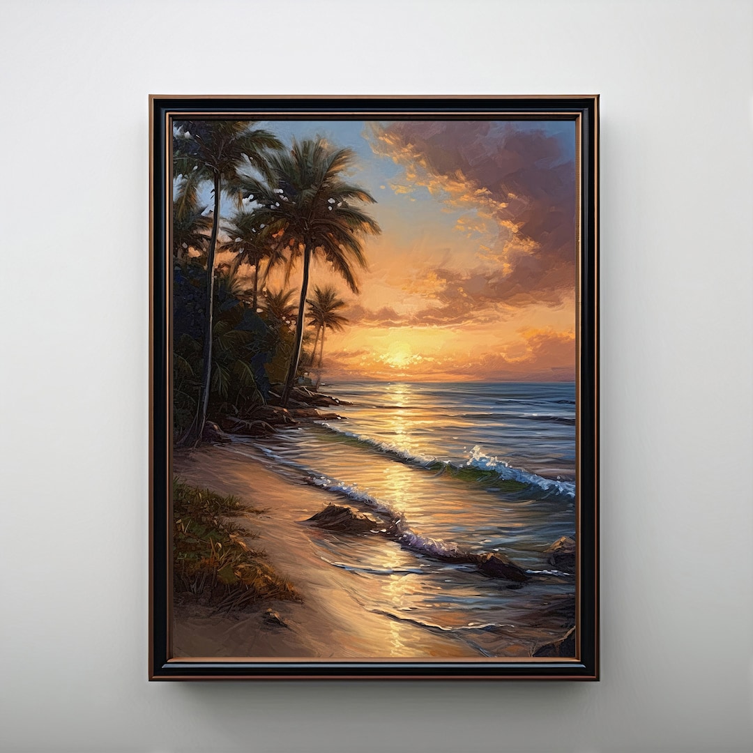 Beach Oil Painting | Sunset Art Print | Digital Printable - Etsy