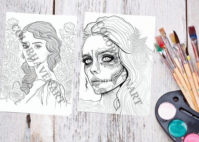 Dark Beauty Coloring Page for Adults Horror Coloring Page 100 Printable ...