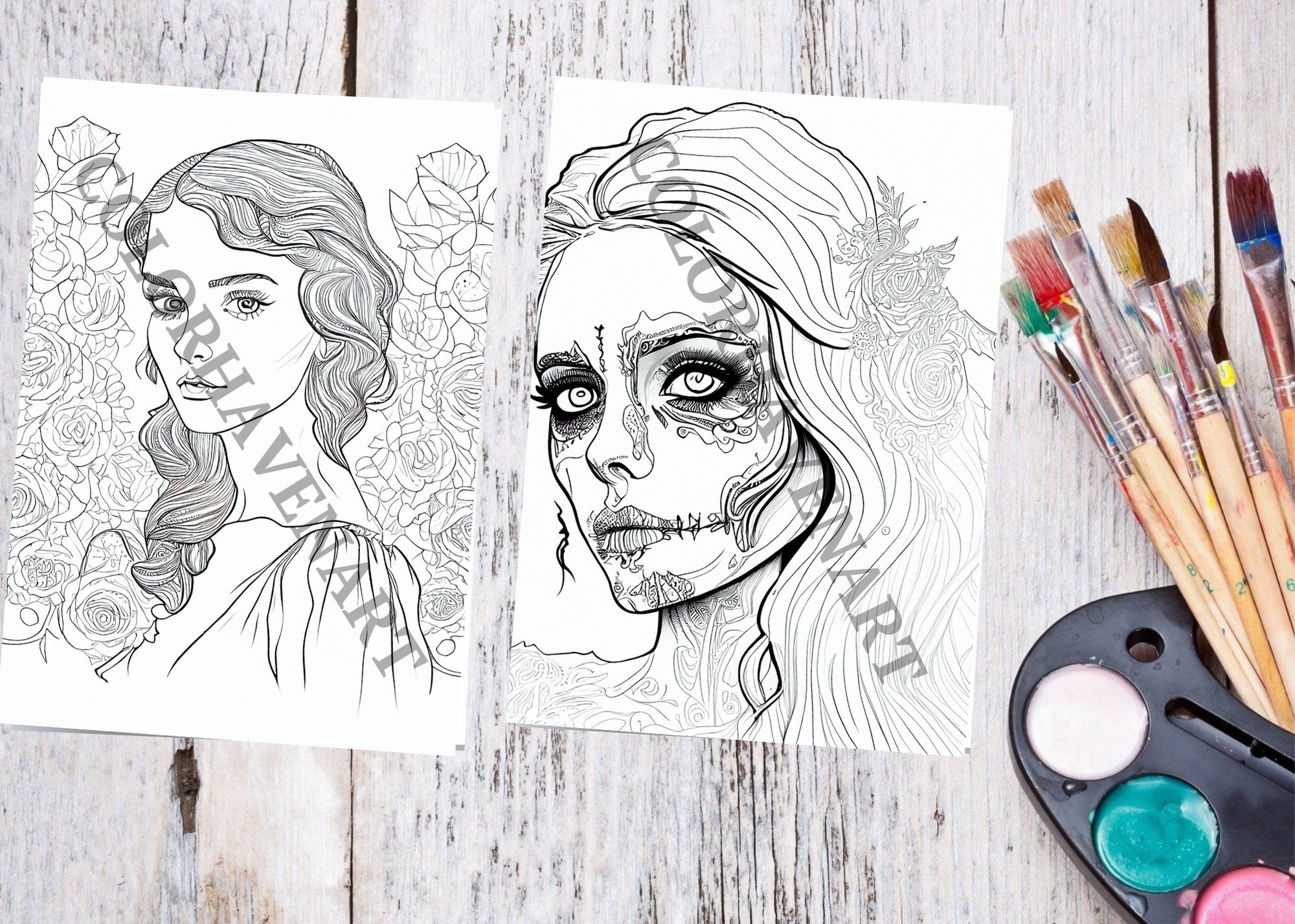 Dark Beauty Coloring Page for Adults Horror Coloring Page 100 Printable ...