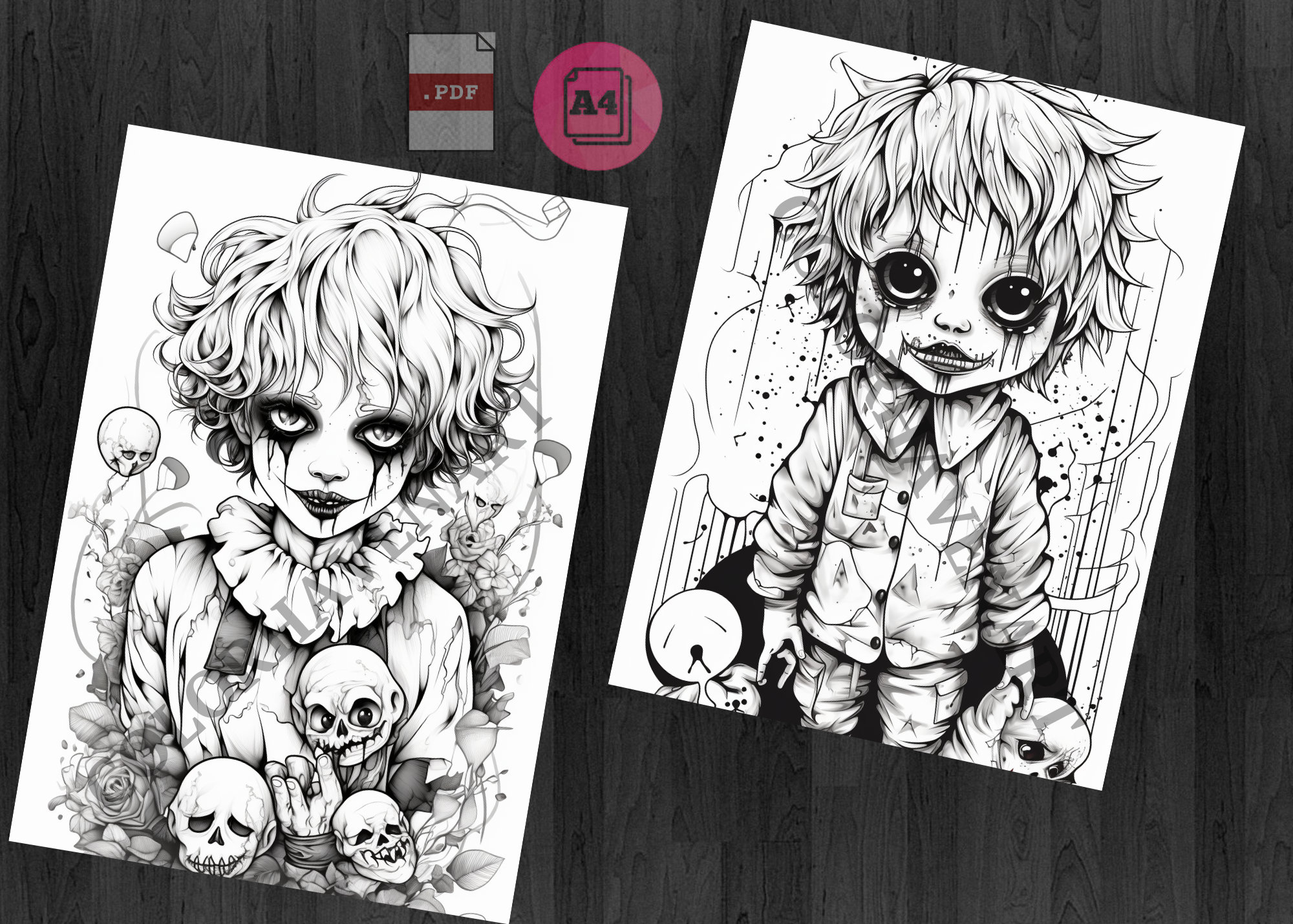 Clown Boy Coloring Page for Adults Horror Coloring Page 45 - Etsy