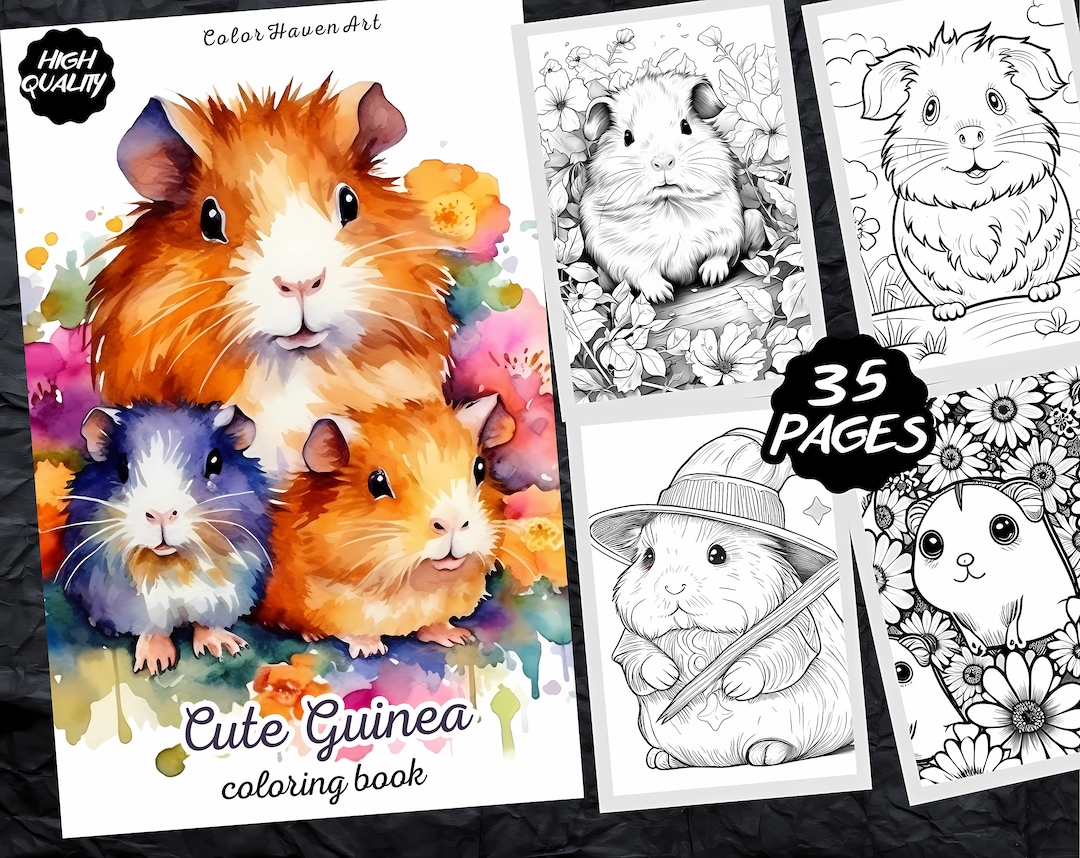 Cute Guinea Pigs A4 Coloring 35 Pages, Color Page for Kids, Games ...