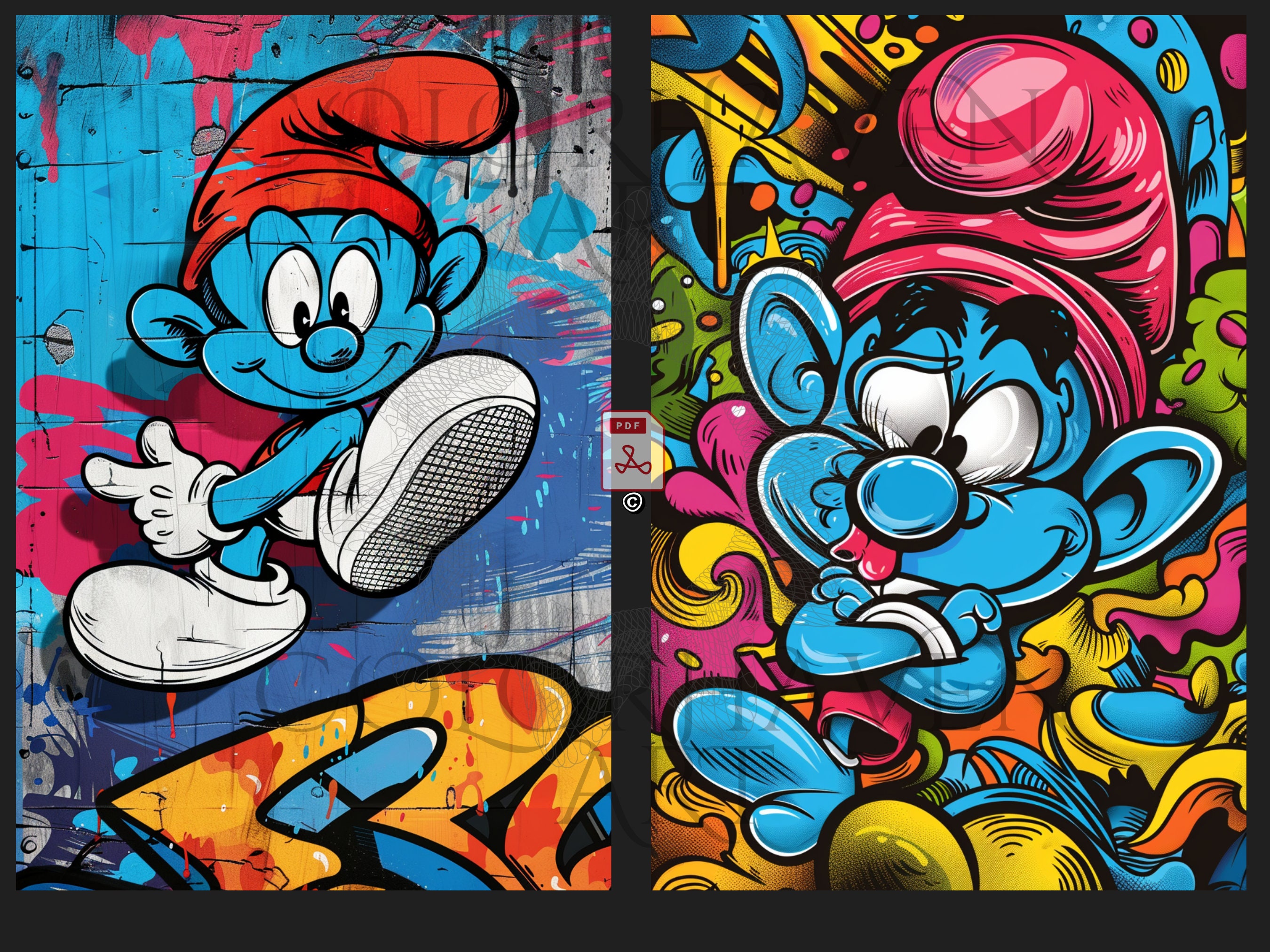 The Smurfs Graffiti Style free Coloring Book for You A4 Coloring Beautiful Graffiti 40 Printable ...